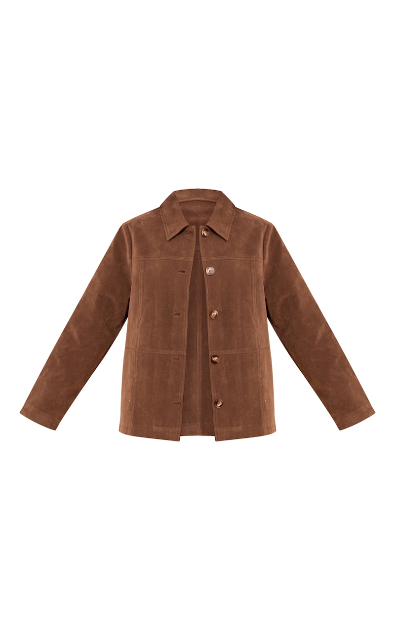 Mocha Suede Button Detail Jacket | Outerwear | PLT