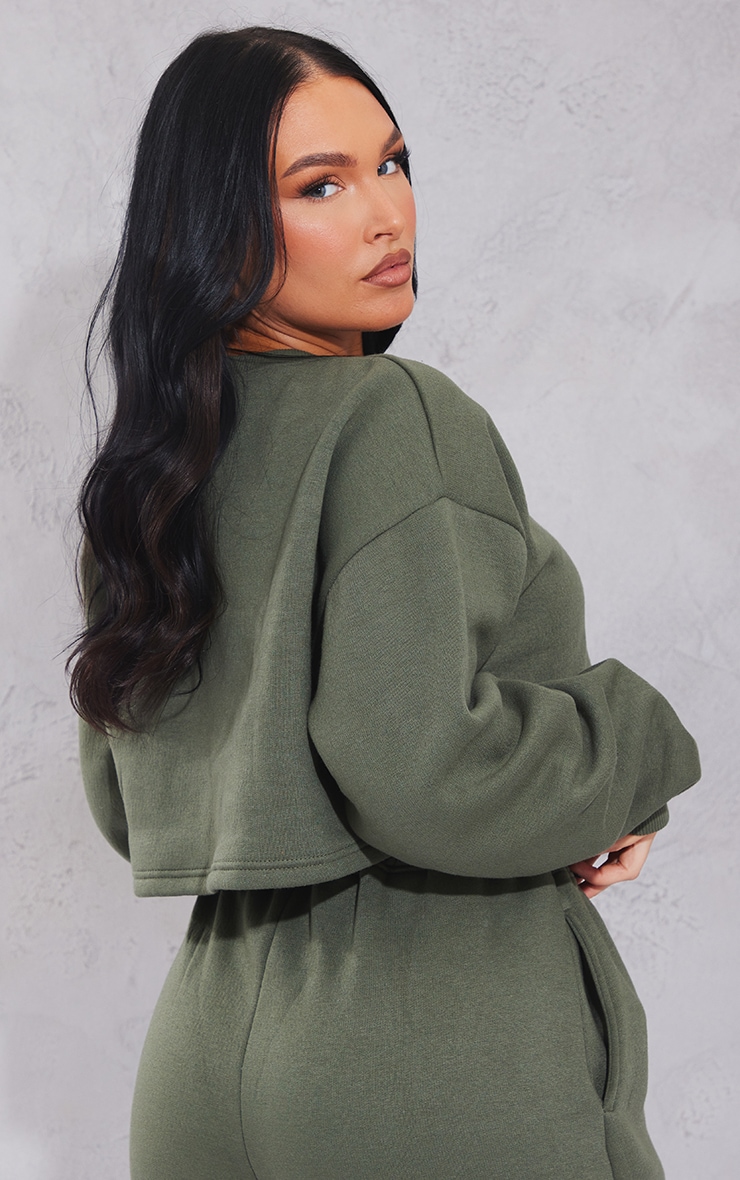 Khaki Oversized Boxy Cropped Sweat | Two Piece Sets | PrettyLittleThing CA