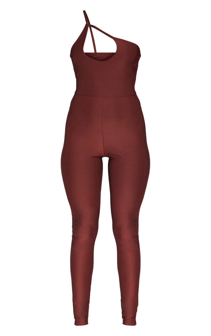 Chocolate Slinky One Strap Cut Out Chest Jumpsuit | Dresses | PLT UAE