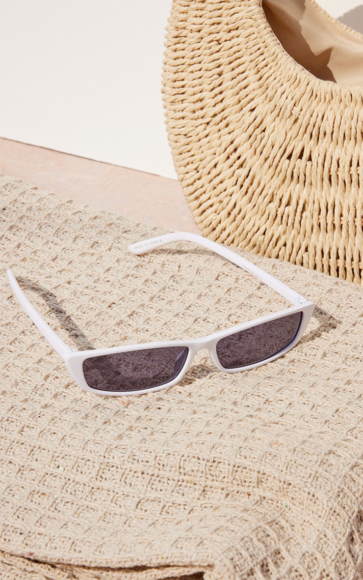 White Slim Rectangular Sunglasses | PrettyLittleThing