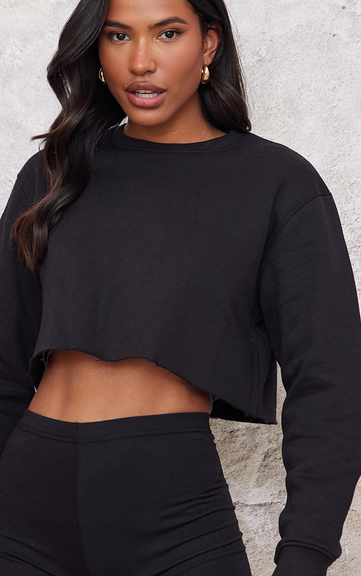 Black Oversized Cropped Sweatshirt | Sweat | PrettyLittleThing USA