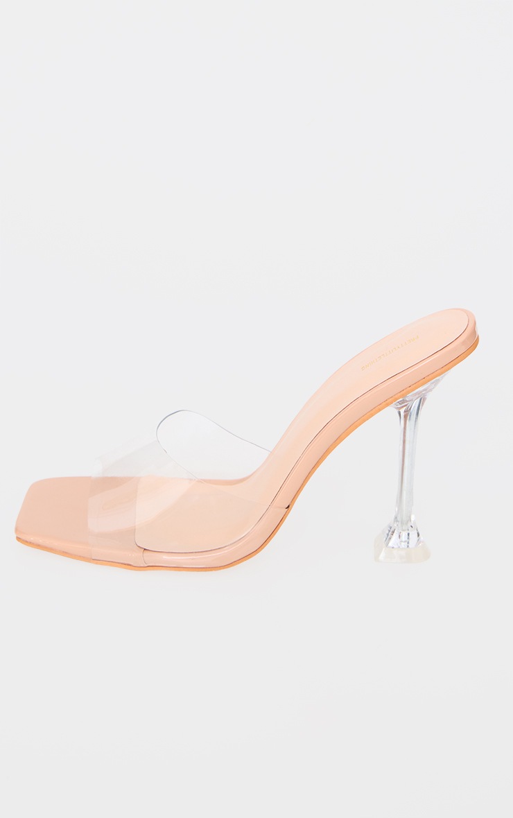 Nude Pu Square Toe Clear Perspex Heeled Mules | Footwear ...