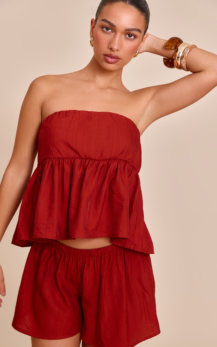 Rust Textured Casual Shorts | Co-ords | PLT