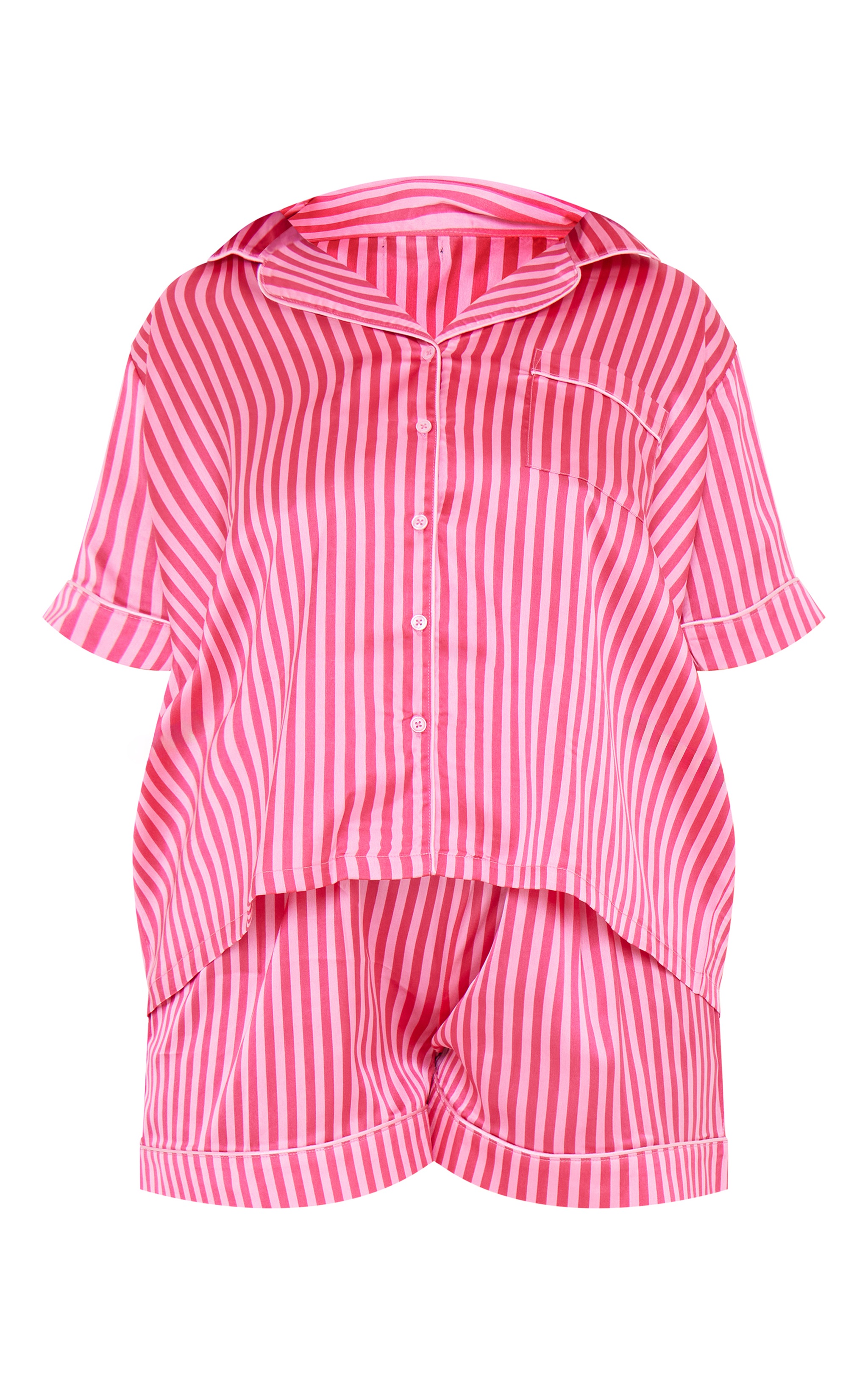 PLT Plus Pink Satin Stripe Piping Short Pj Set | Plus Size | PLT UAE