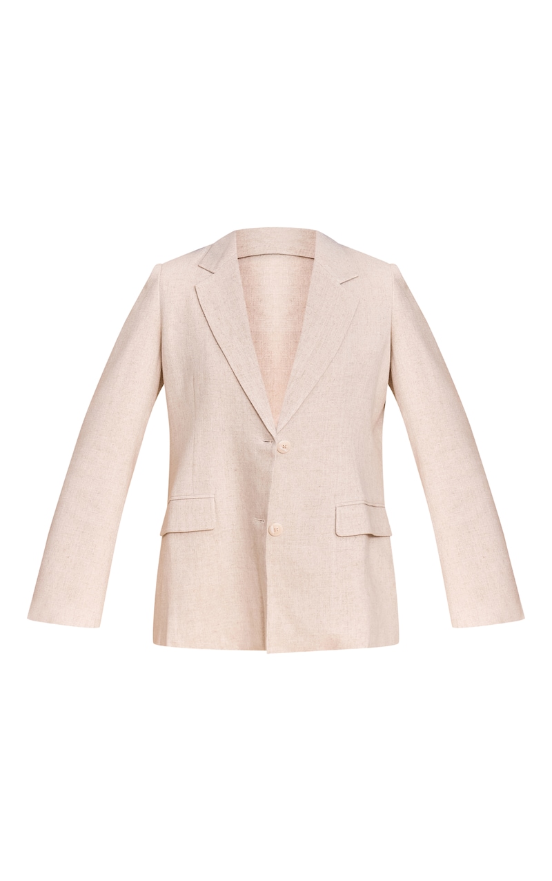 Beige Tailored Linen Oversized Blazer | Co-ords | PLT