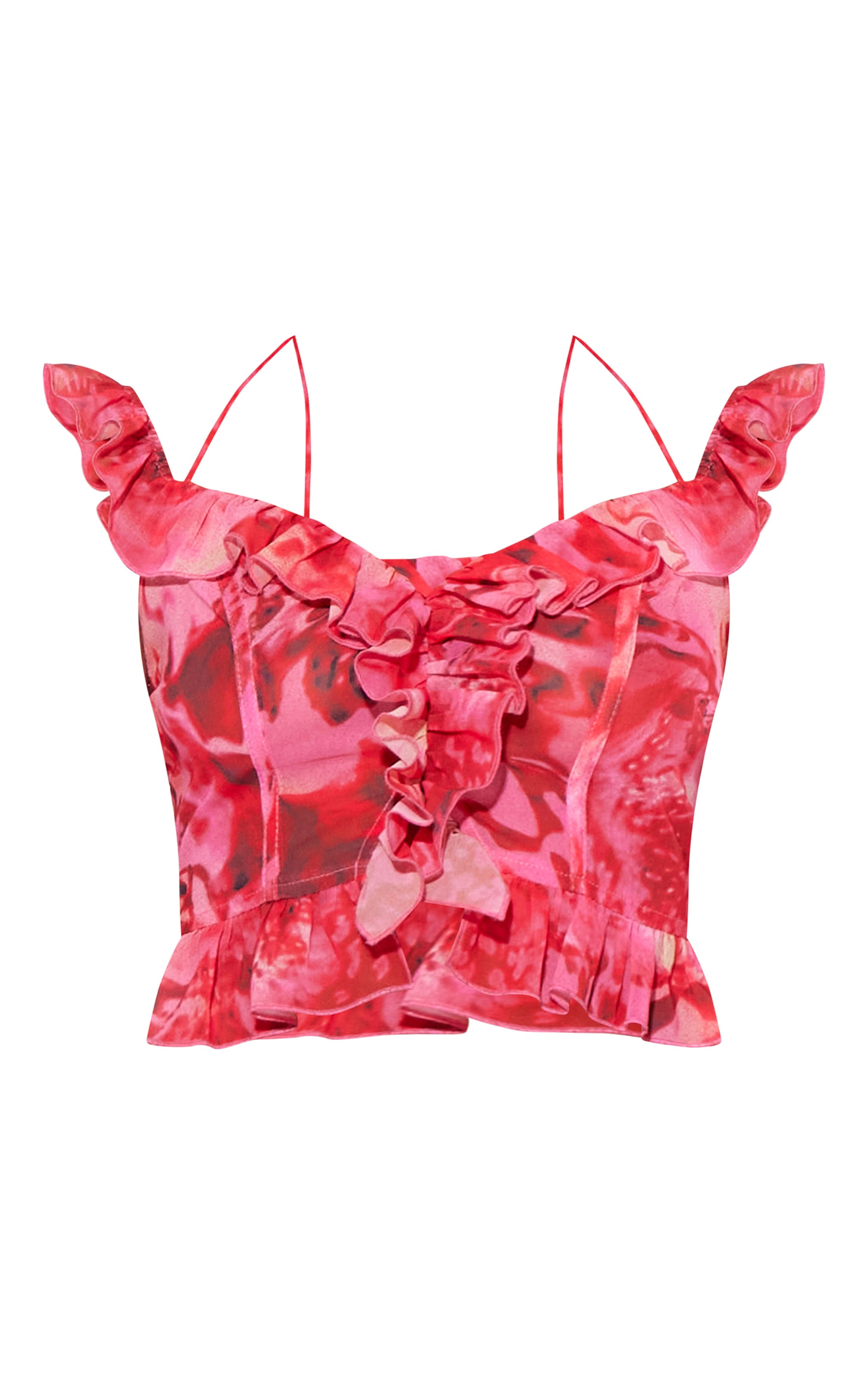Pink Floral Print Frill Detail Crop Top | Co-ords | PrettyLittleThing USA