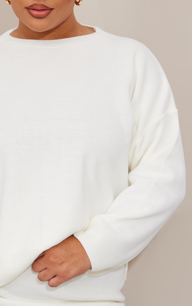 Plus Cream Knitted Side Split Sweater | PrettyLittleThing USA