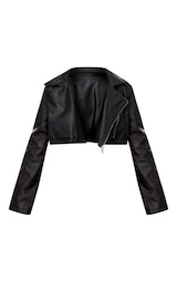 Black Basic PU Super Cropped Biker Jacket | Outerwear | PLT
