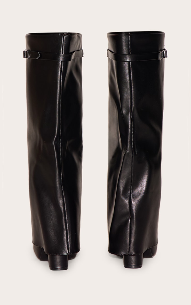 Black Matte Fold Over Knee High Block Heeled Boots | Footwear ...