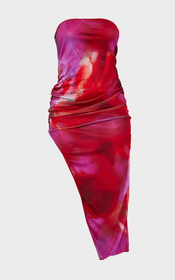 Multi Abstract Bandeau Thigh Split Midaxi Dress | Dresses | PLT