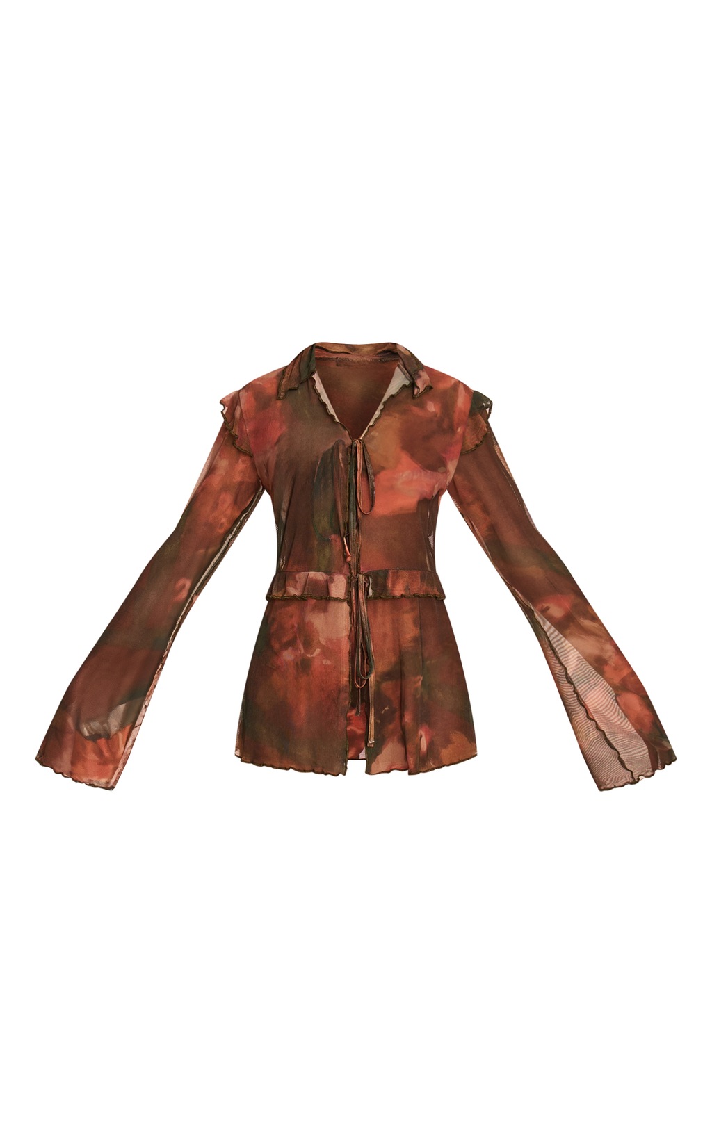 Multi Water Colour Mesh Frilly Tie Front Beach Top | Swimwear | PLT