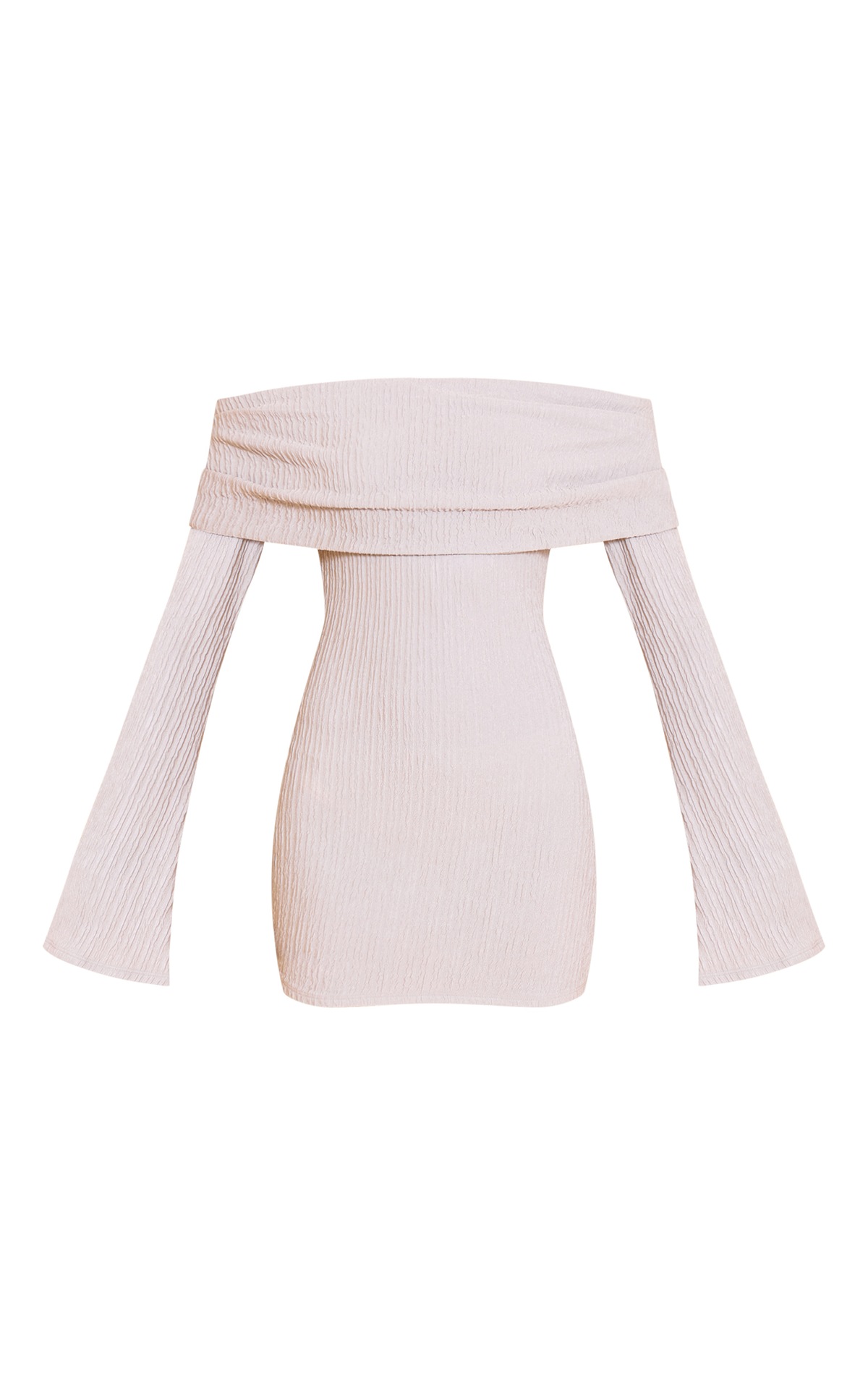 Grey Textured Bardot Long Sleeve Bodycon Dress | Dresses | PLT