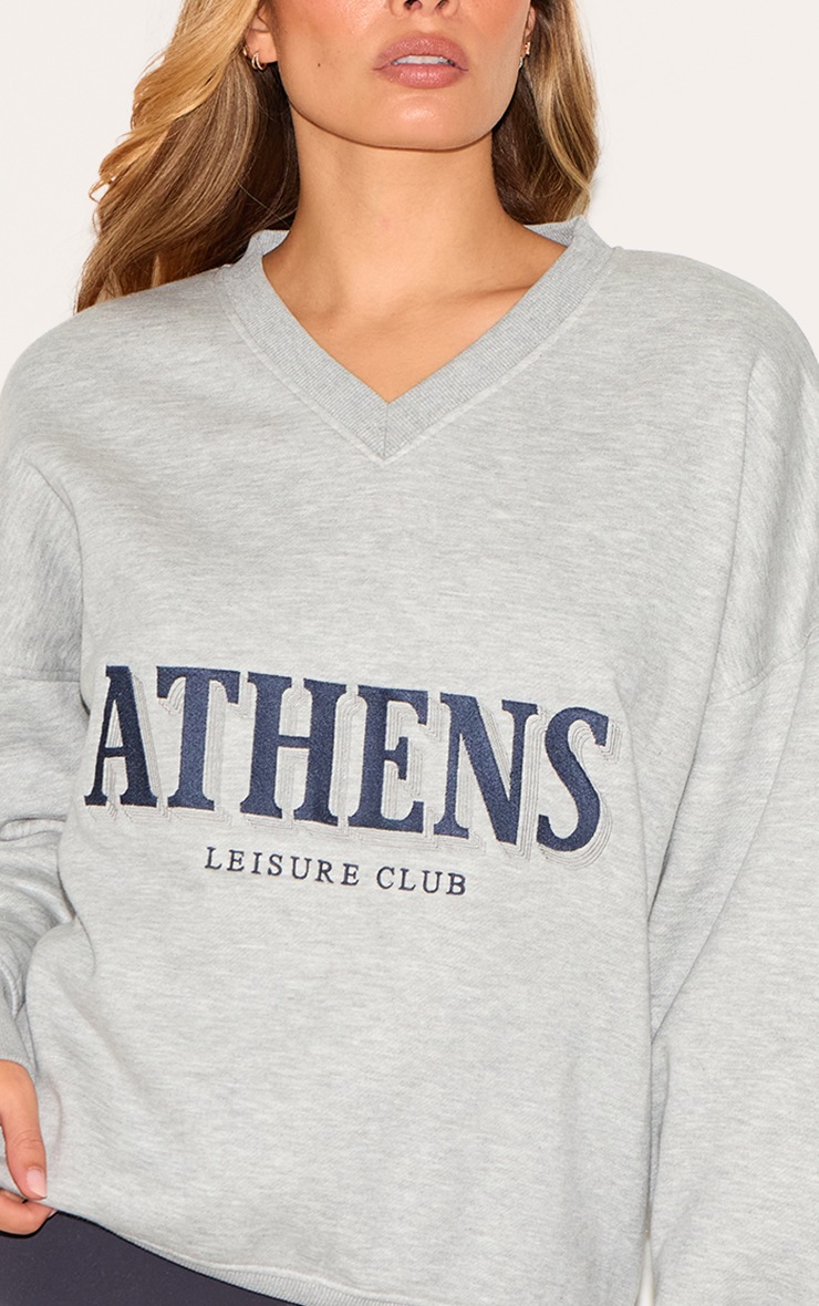 Ash Grey Athens Embroidered V Neck Sweatshirt | Athleisure | PLT