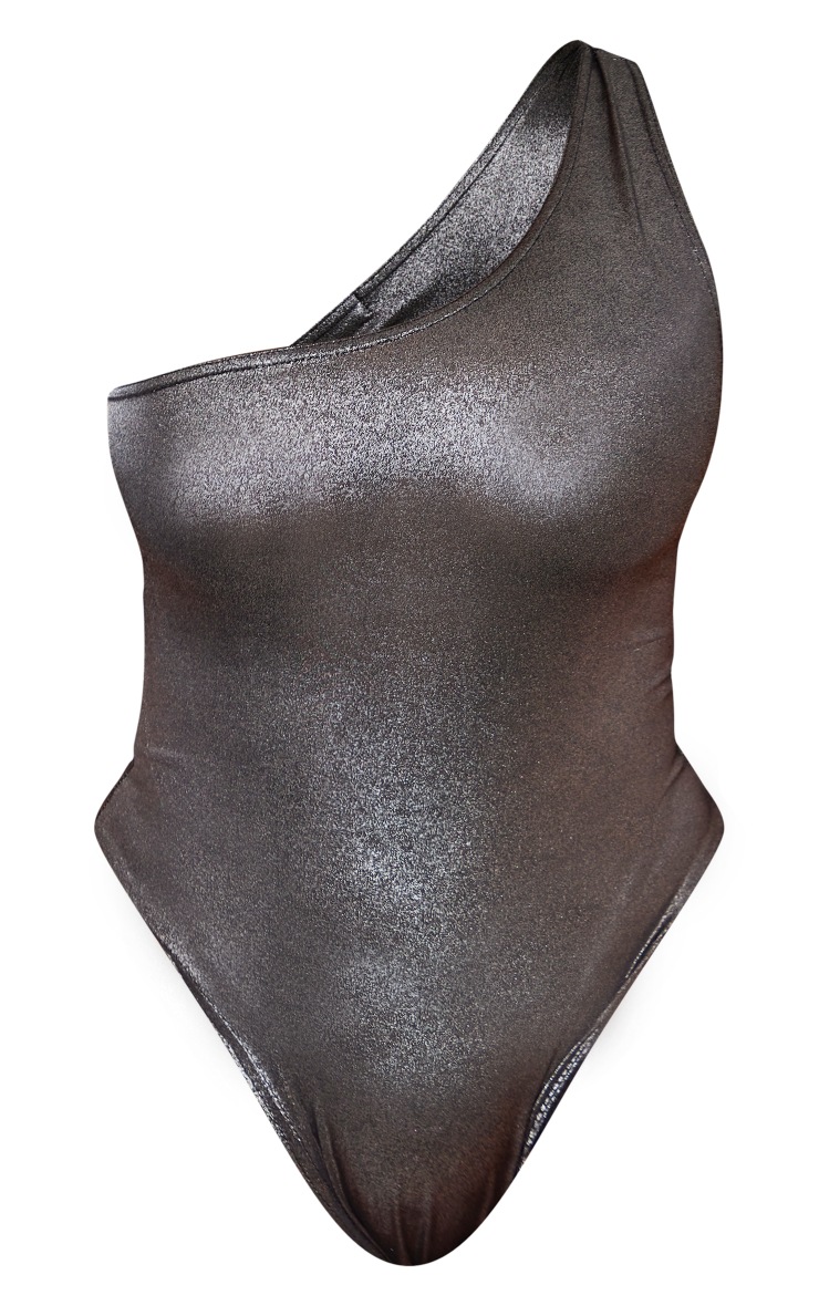 Shape Silver Metallic One Shoulder Bodysuit | Shape | PLT