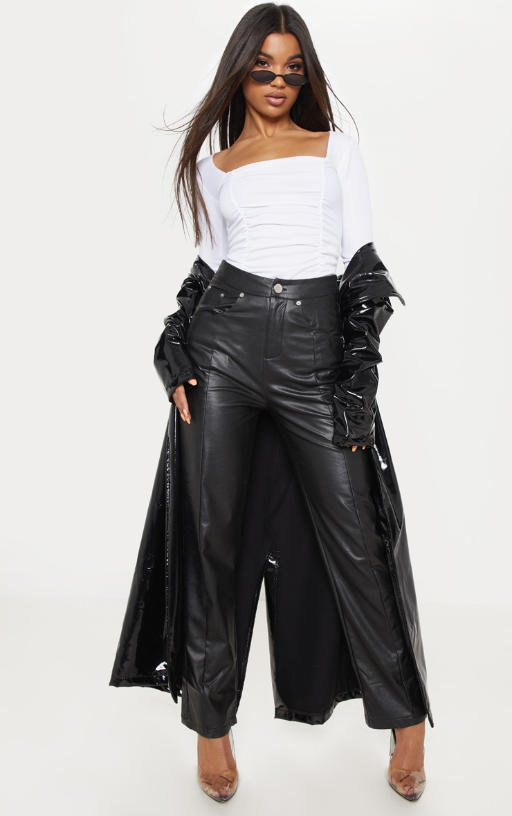 Recycled White Ruched Long Sleeve Bodysuit | PrettyLittleThing