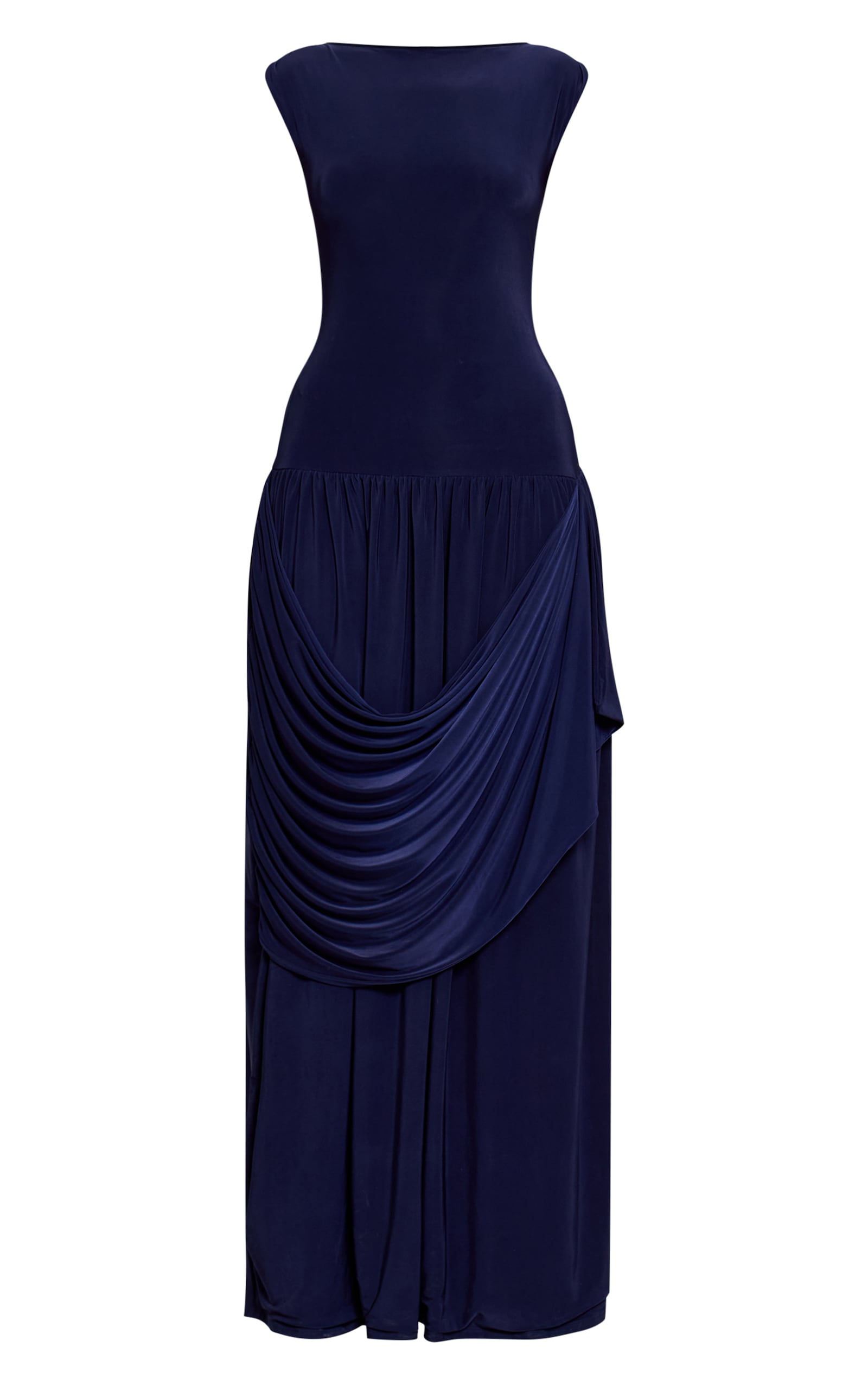Navy Slinky Drape Maxi Dress | Dresses | PLT