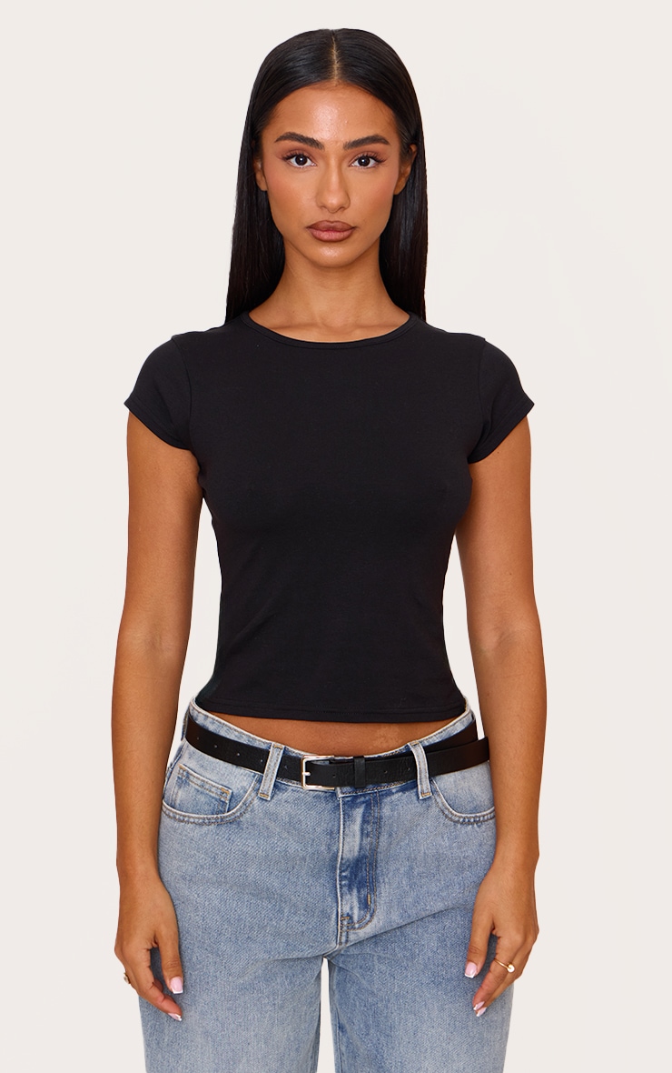 Petite Black Modal Cotton Longline Fitted T-shirt | Petite ...