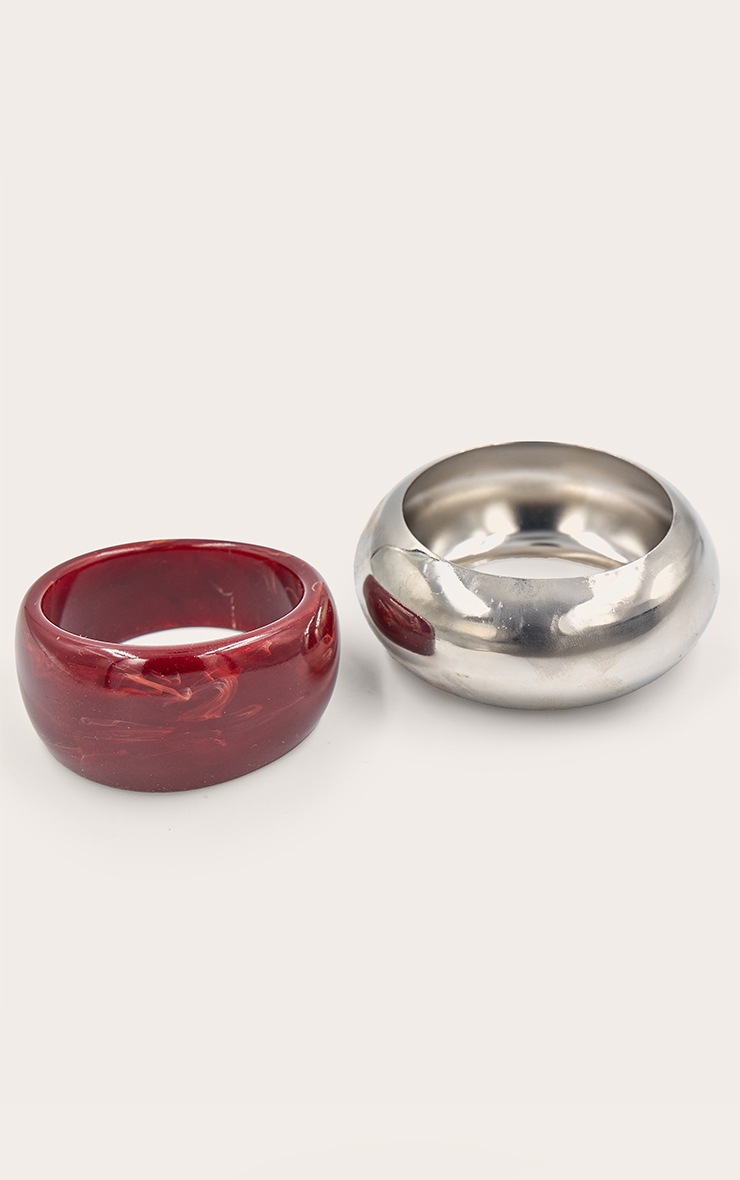 Silver And Red Resin Chunky Smooth Curved Cuffs | Accessories ...