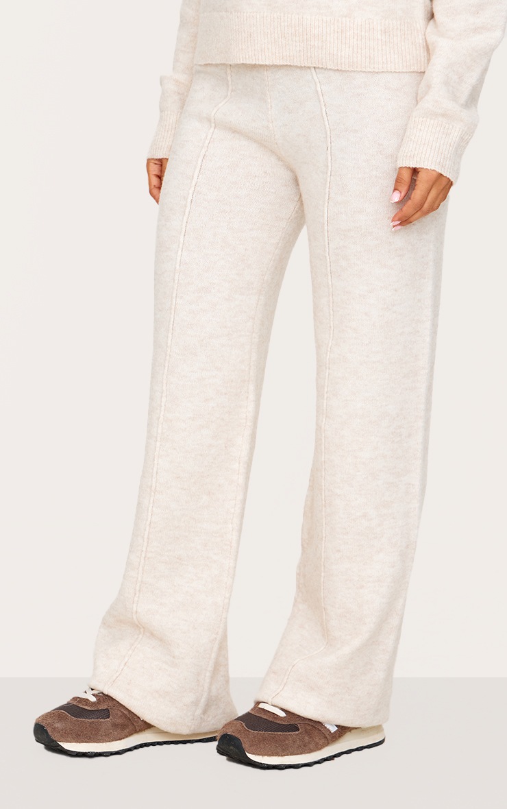 Petite Oatmeal Knitted Seam Detail Wide Leg Pants | Petite | PLT AUS