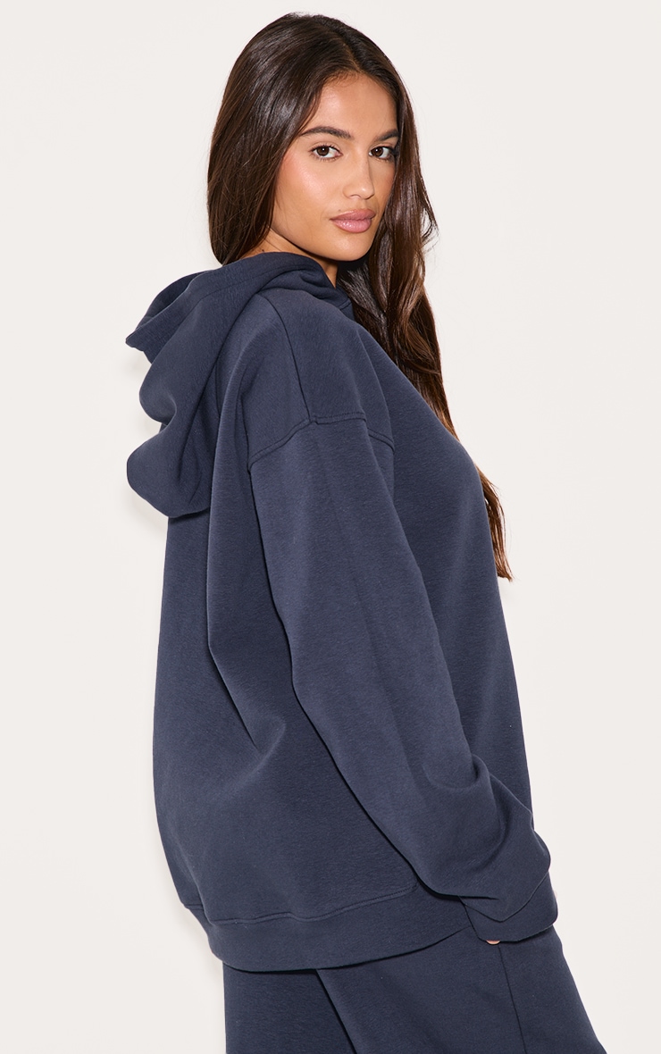 Navy Premium Interlock Oversized Hoodie | Athleisure | PLT