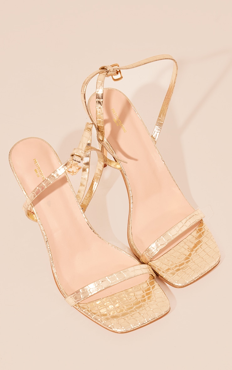 Gold Wide Fit Croc Barely There High Heel Sandals | Footwear ...