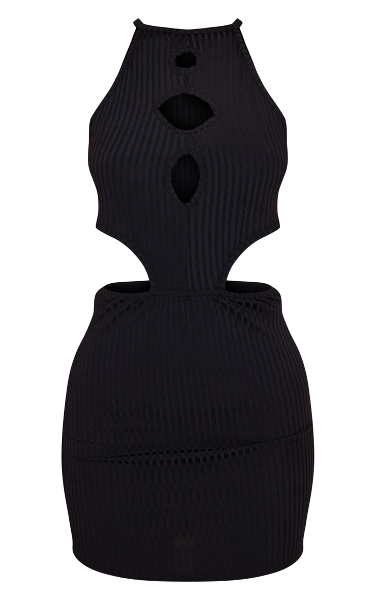 Petite Black Ribbed Cut Out Bodycon Dress | PrettyLittleThing AUS