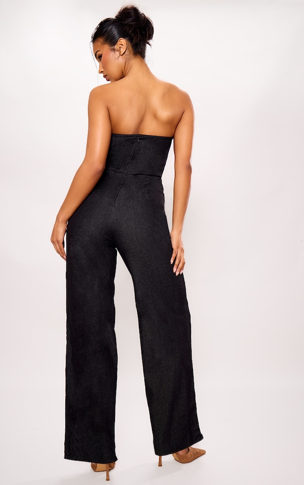 Black Twill Bandeau Wide Leg Jumpsuit | Jumpsuits & Rompers | PrettyLittleThing USA