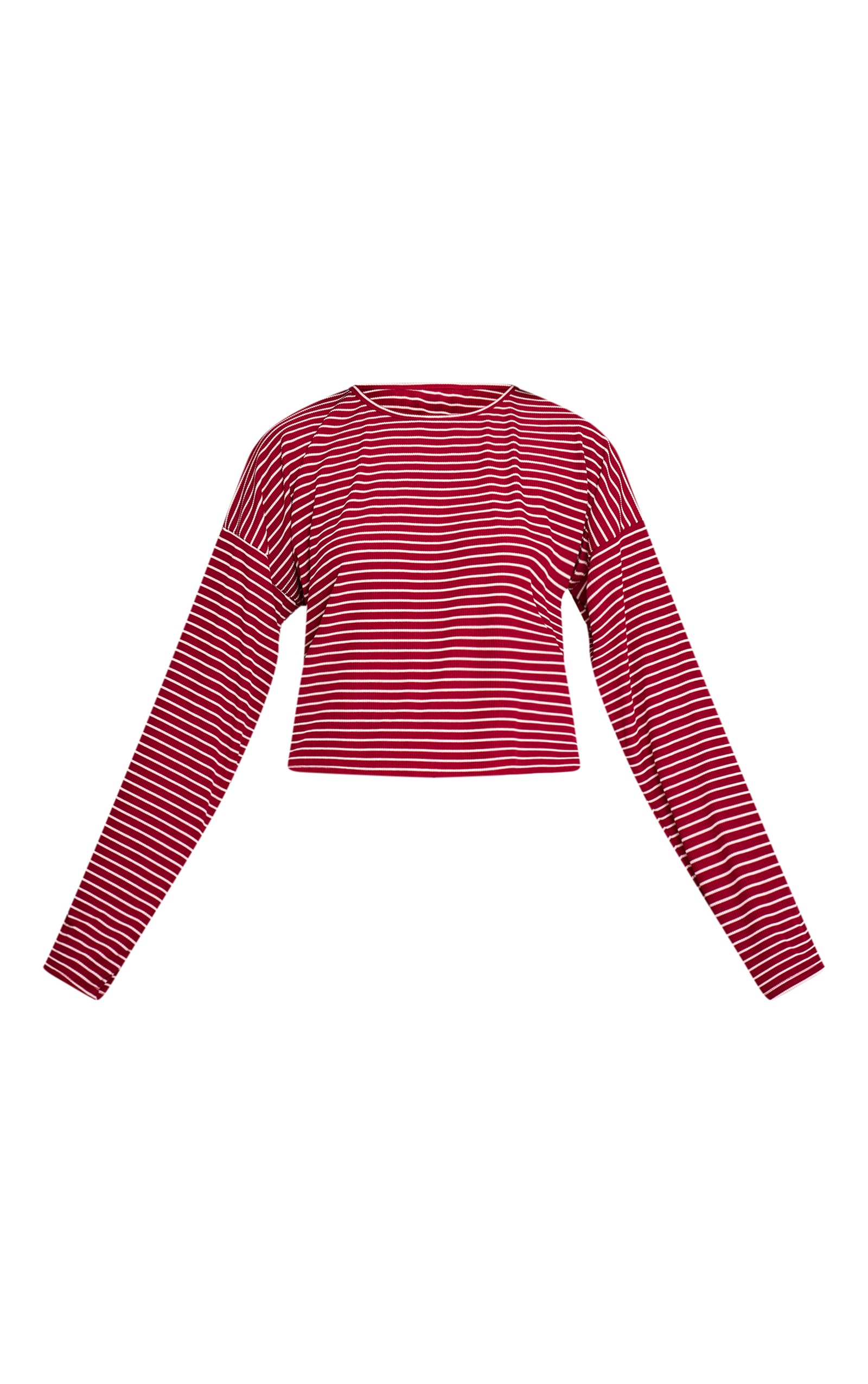 Burgundy Rib Stripe Slouchy Long Sleeve Top | Tops | PLT IRE