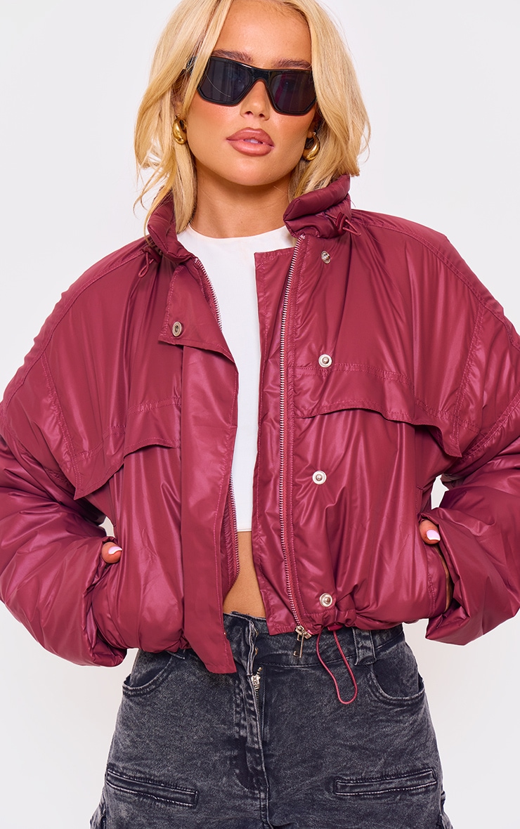 Burgundy Pocket Detail Lightweight Puffer Jacket | Outerwear ...
