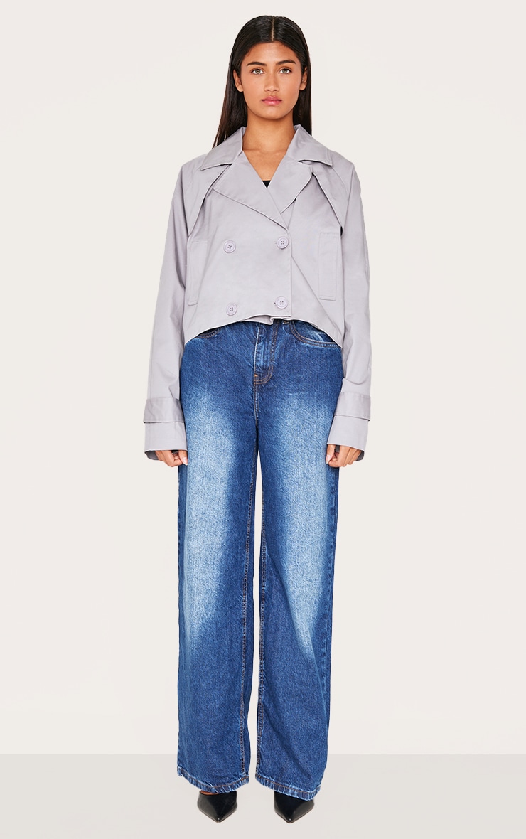 Grey Cropped Storm Flap Detail Trench Coat | Outerwear | PLT