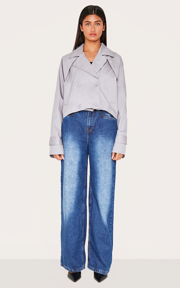 Grey Cropped Storm Flap Detail Trench Coat | Outerwear ...