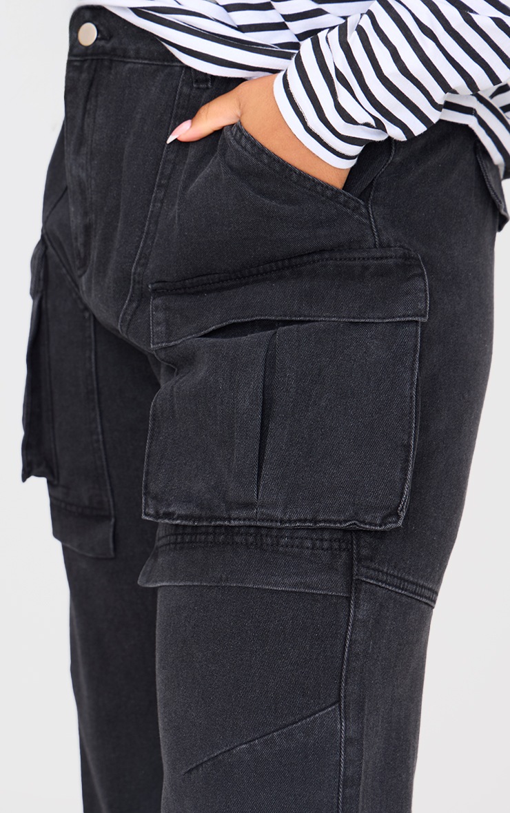 Plus Washed Black Cargo Wide Leg Denim Jeans | Plus Size ...
