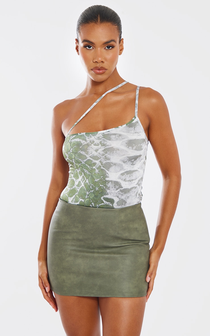 Body Moulant Asymétrique À Imprimé Vert | Tops | PLT FR