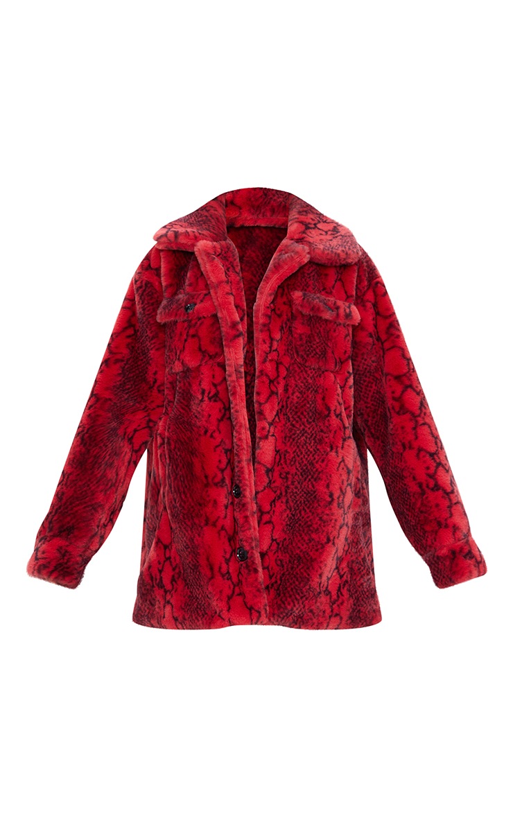 Red Snake Print Faux Fur Coat | Outerwear | PLT