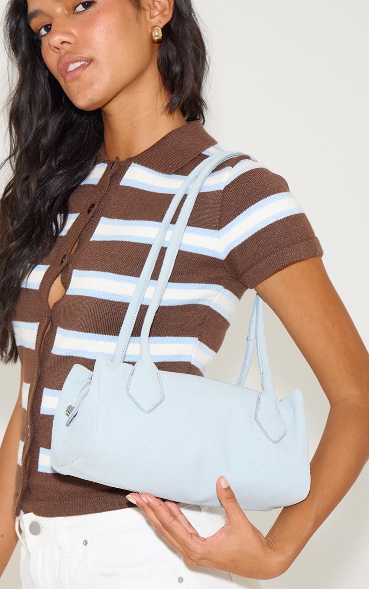 Powder Blue Faux Suede Bowler Shoulder Bag | Accessories ...