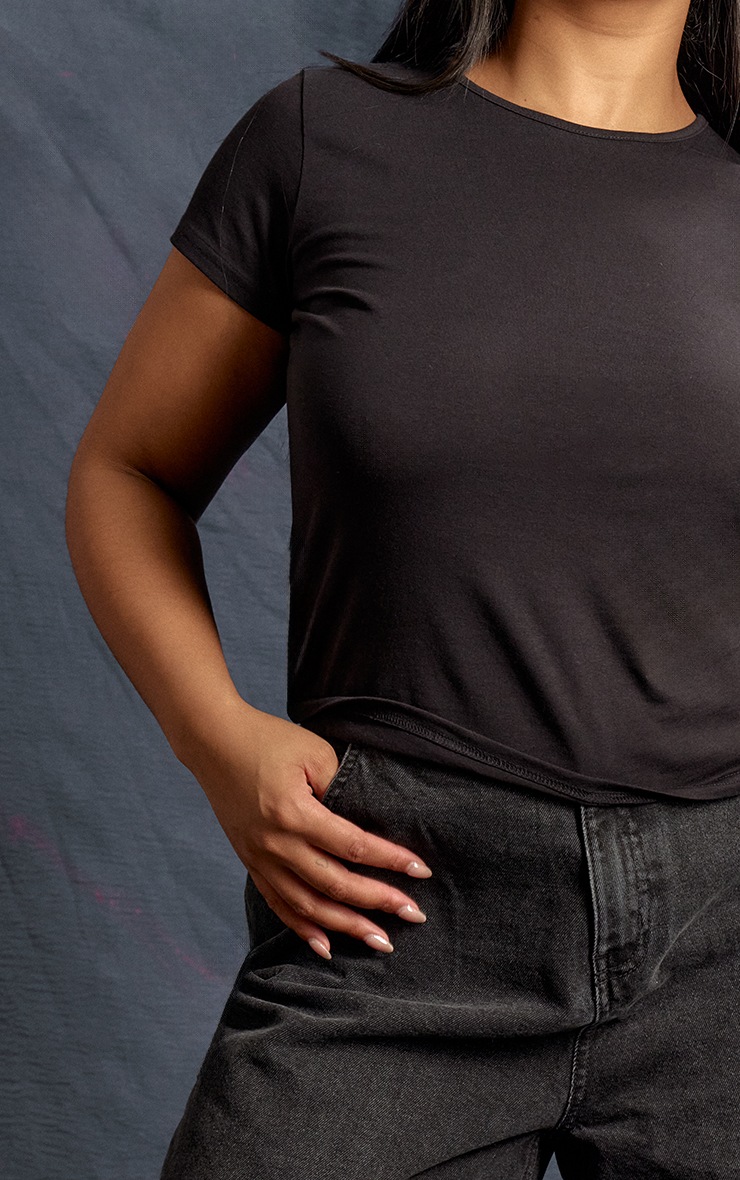 Plus Black Cotton Short Sleeve T Shirt | Plus Size | PLT