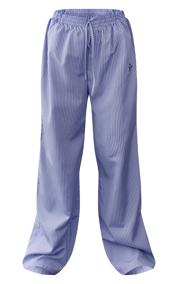 Blue Embroidered Drawstring Stripe Trouser | Bottoms | PLT