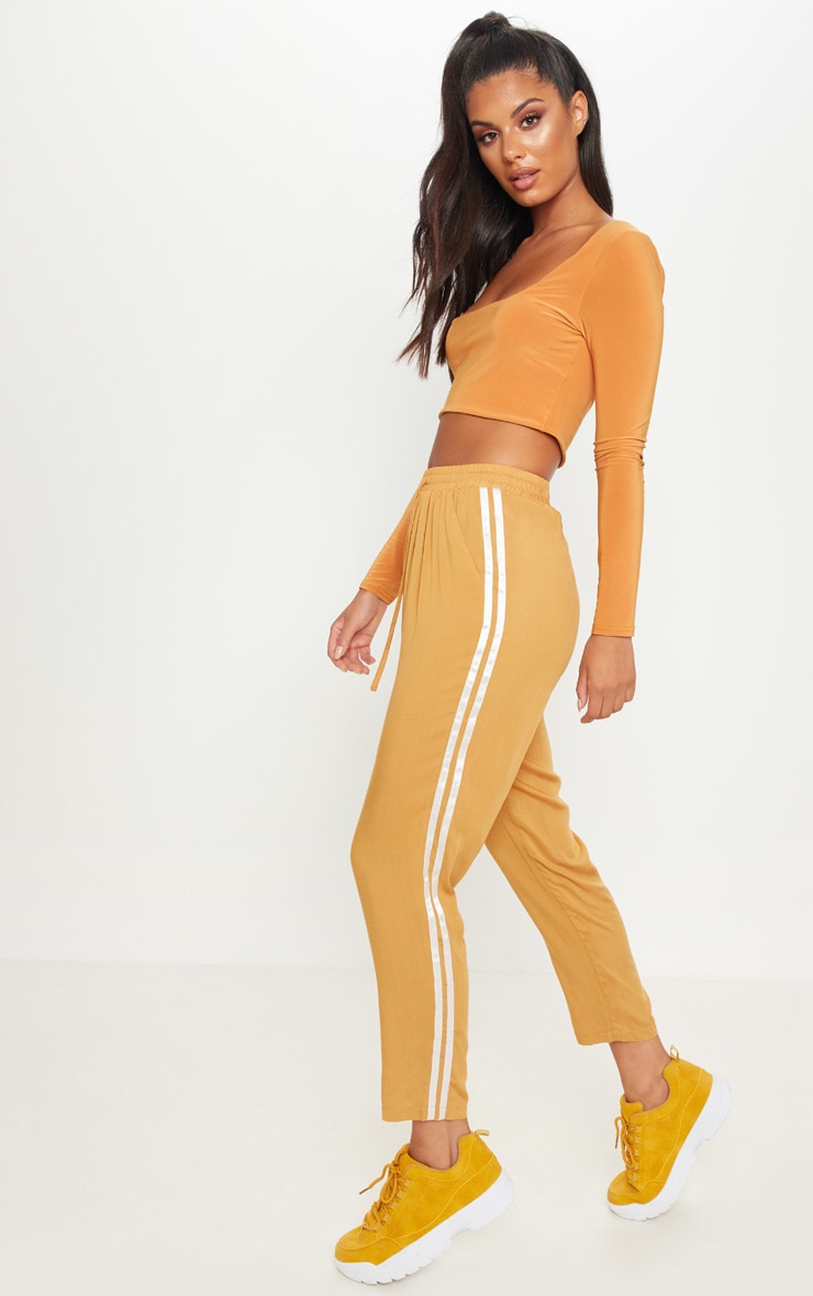 Camel Double Stripe Drawstring Pants | PrettyLittleThing CA