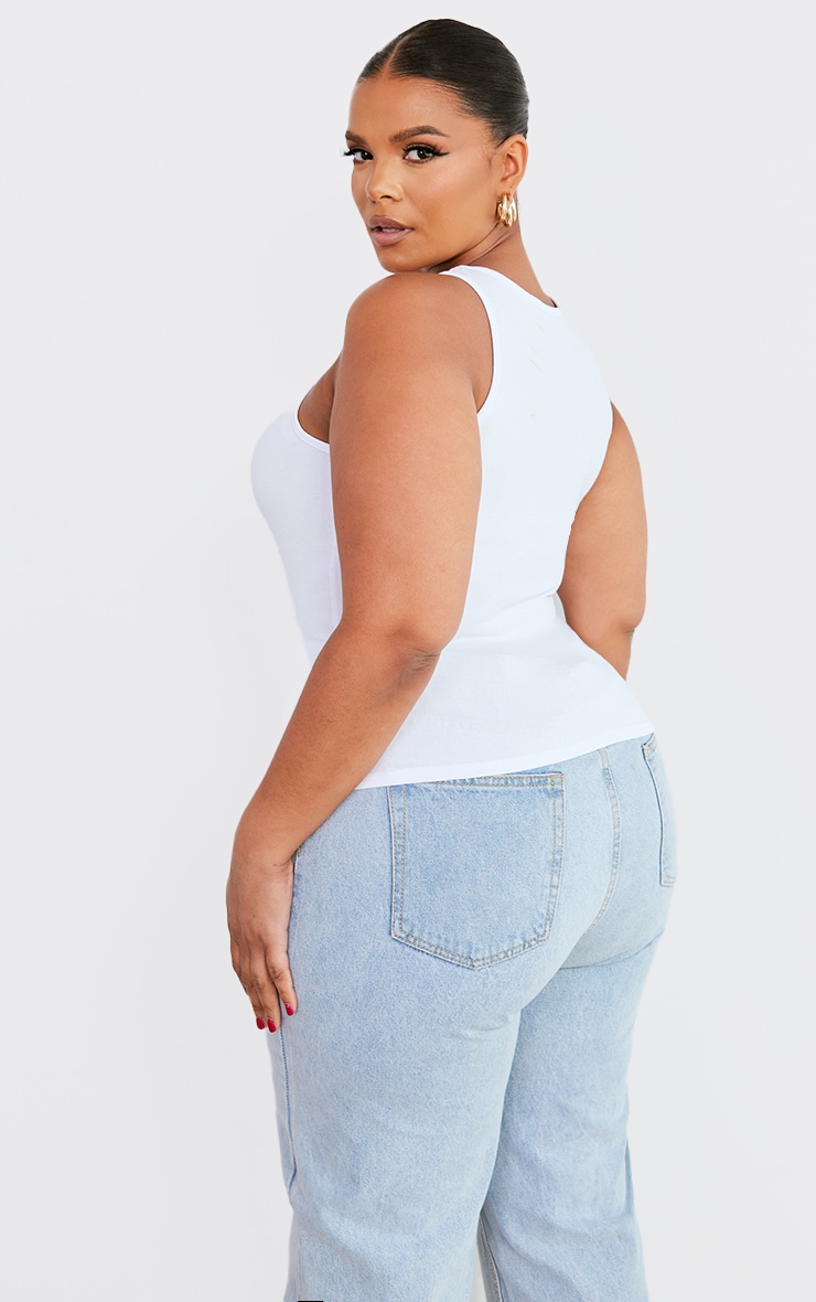 Plus White Racer Neck Long Top | PrettyLittleThing USA