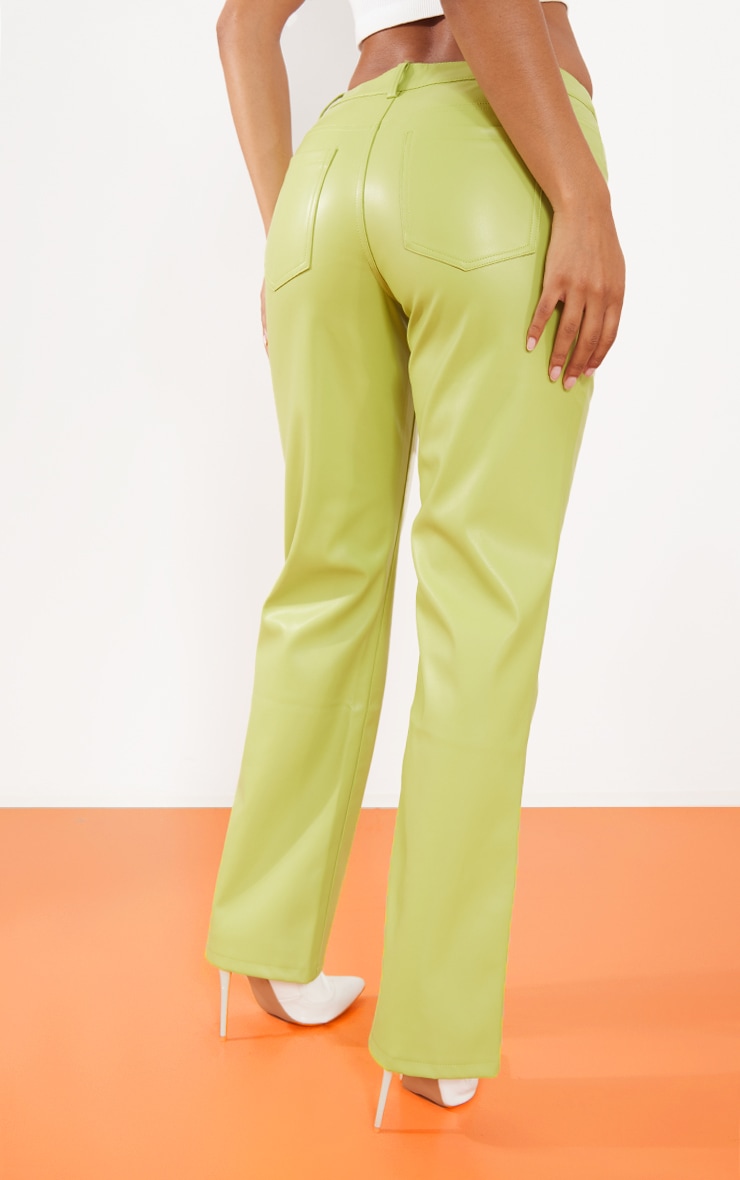 Lime Green Pu 90'S Low Rise Straight Leg Trousers | PrettyLittleThing