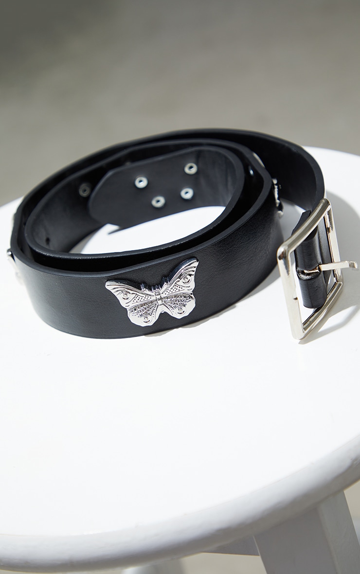 Black Pu Silver Multi Butterfly Waist Belt | PrettyLittleThing KSA