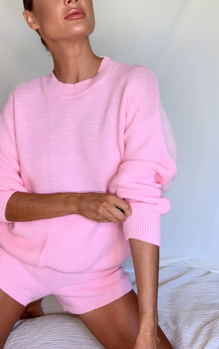 Pink Knitted Short Lounge Set | Knitwear | PrettyLittleThing KSA