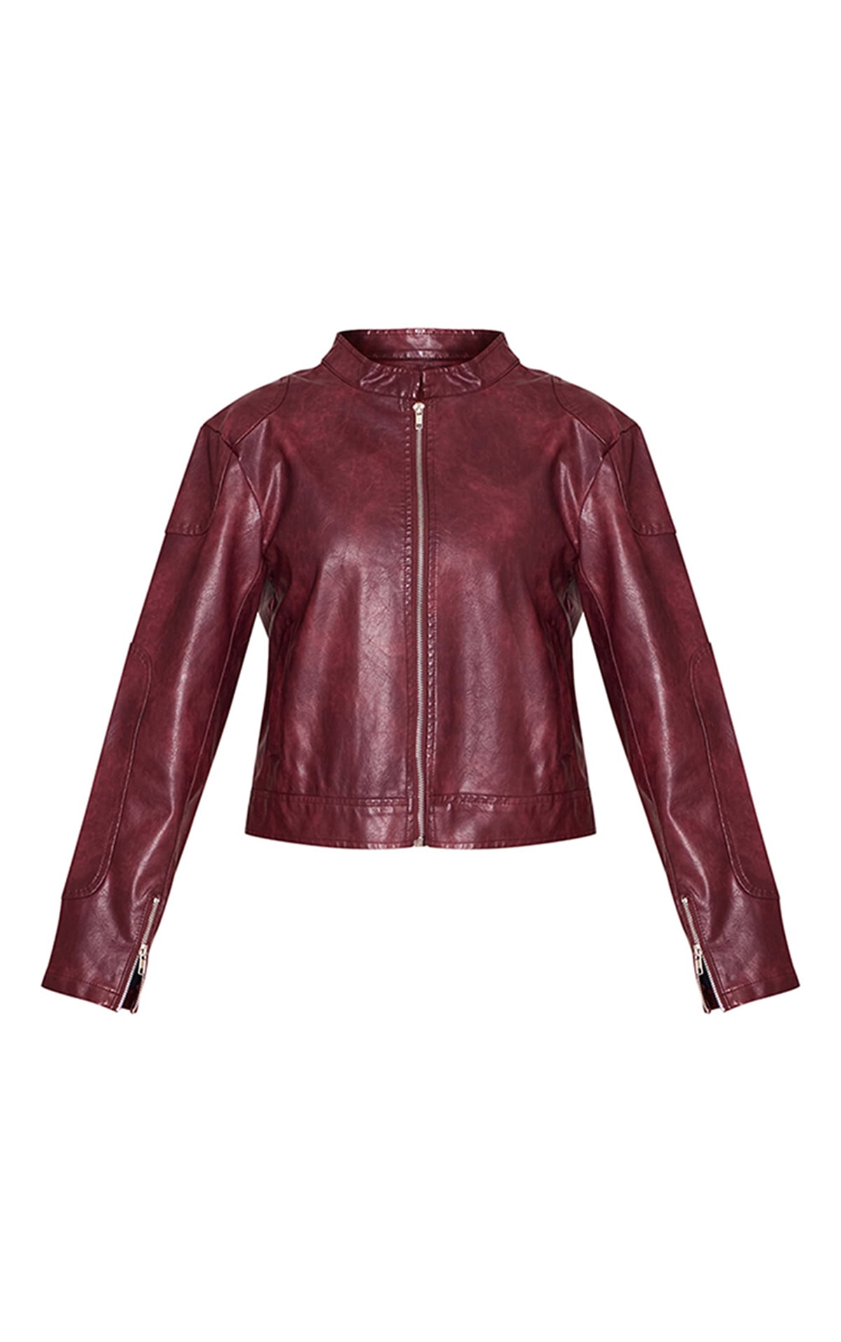 Cherry Red Faux Leather Washed Boxy Biker Jacket | Outerwear ...