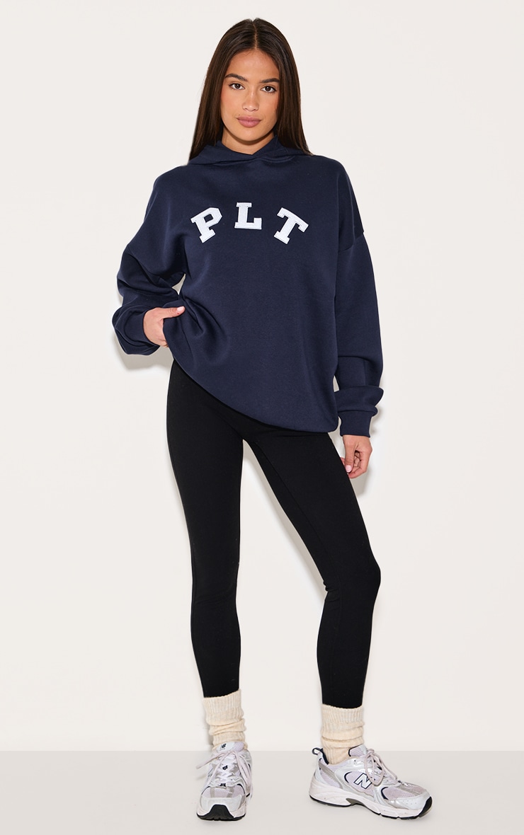 PLT Navy Contrasting Print Logo Oversized Hoodie | Athleisure | PLT