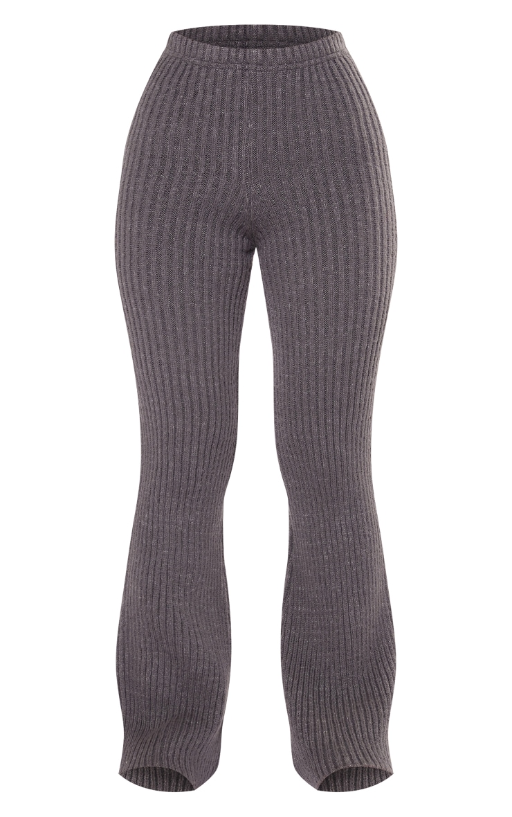 Petite Charcoal Rib Knit Wide Leg Trousers | Petite | PLT