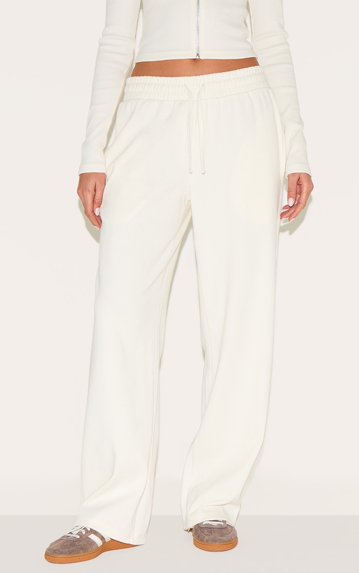 Cream Wide Leg Ribbed Trousers | Co-ords | PLT