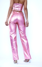 Pink Metallic Coated Denim Straight Leg Jeans | Denim ...