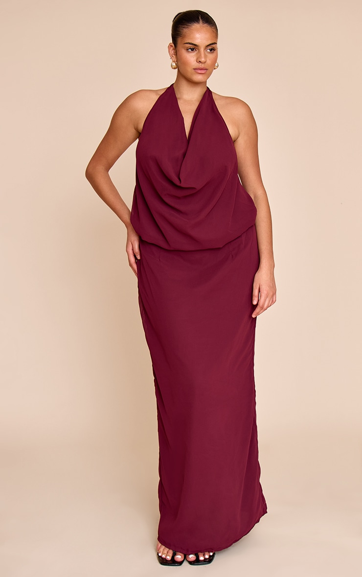 Plus Plum Chiffon Cowl Neck Maxi Dress | Plus Size | PrettyLittleThing USA