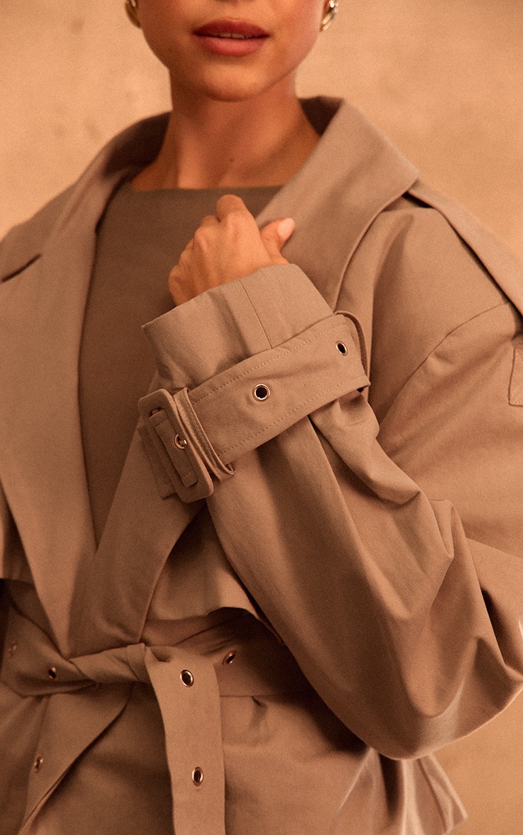 PLT Label Taupe Belt Detail Cropped Trench Coat | Outerwear ...