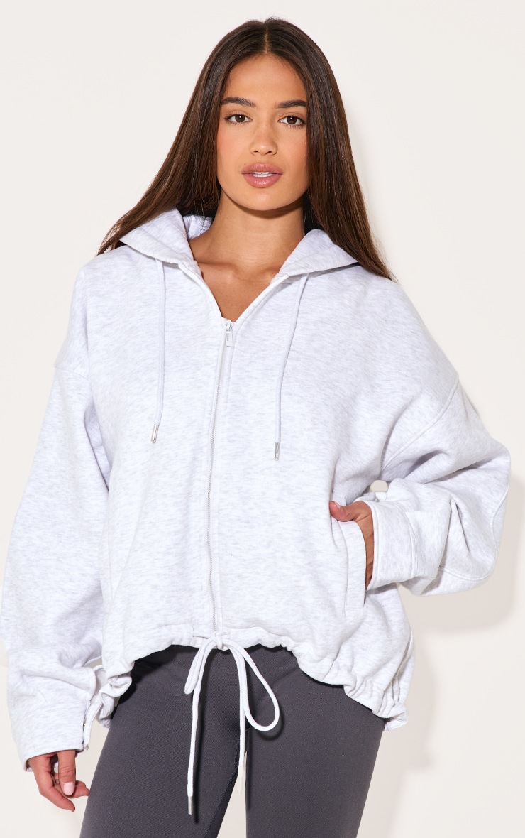 Ash Grey Oversized Zip Up Toggle Waist Hoodie | Athleisure ...